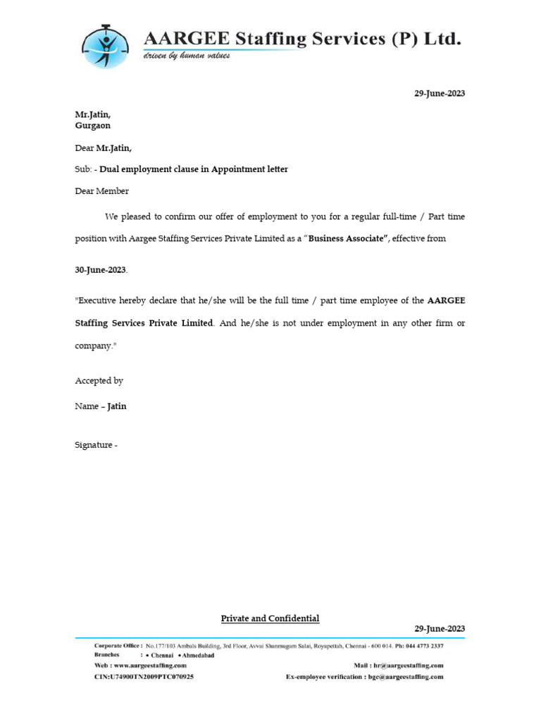 Jatin Offer Letter | PDF | Employment | Insurance