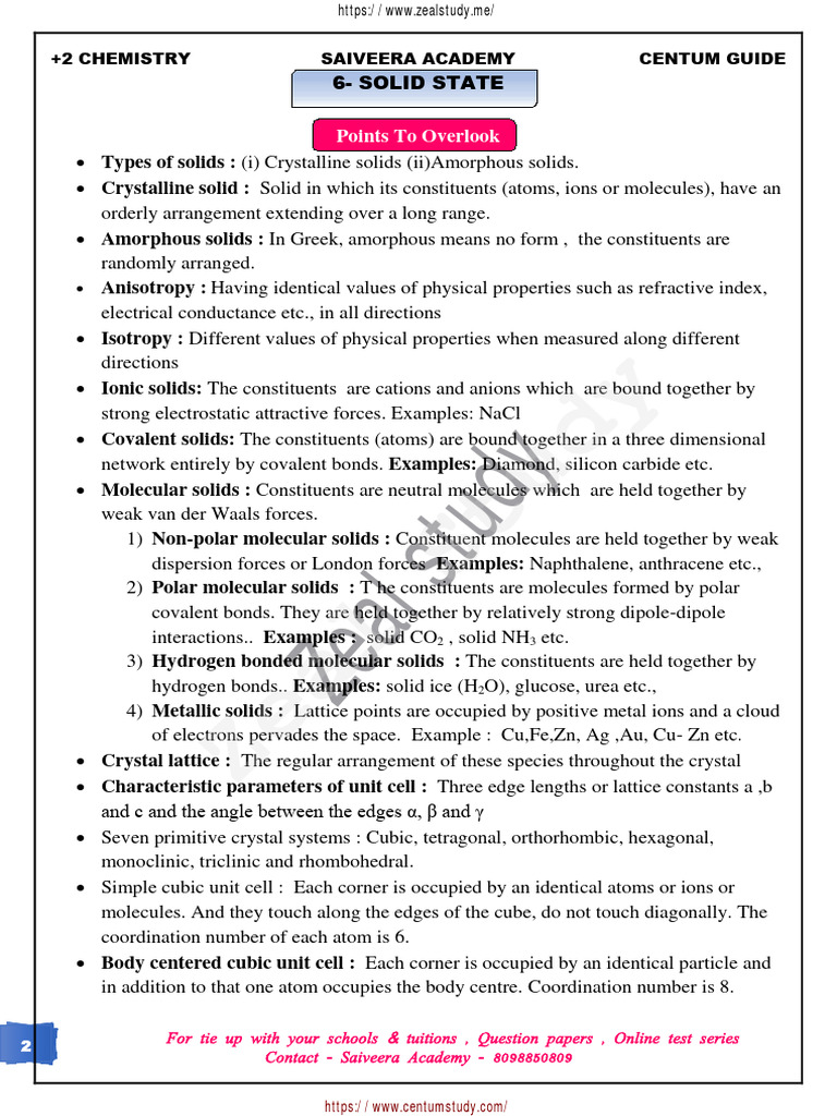Solid State Chemistry Concepts Guide | PDF | Crystal Structure | Chemical Bond