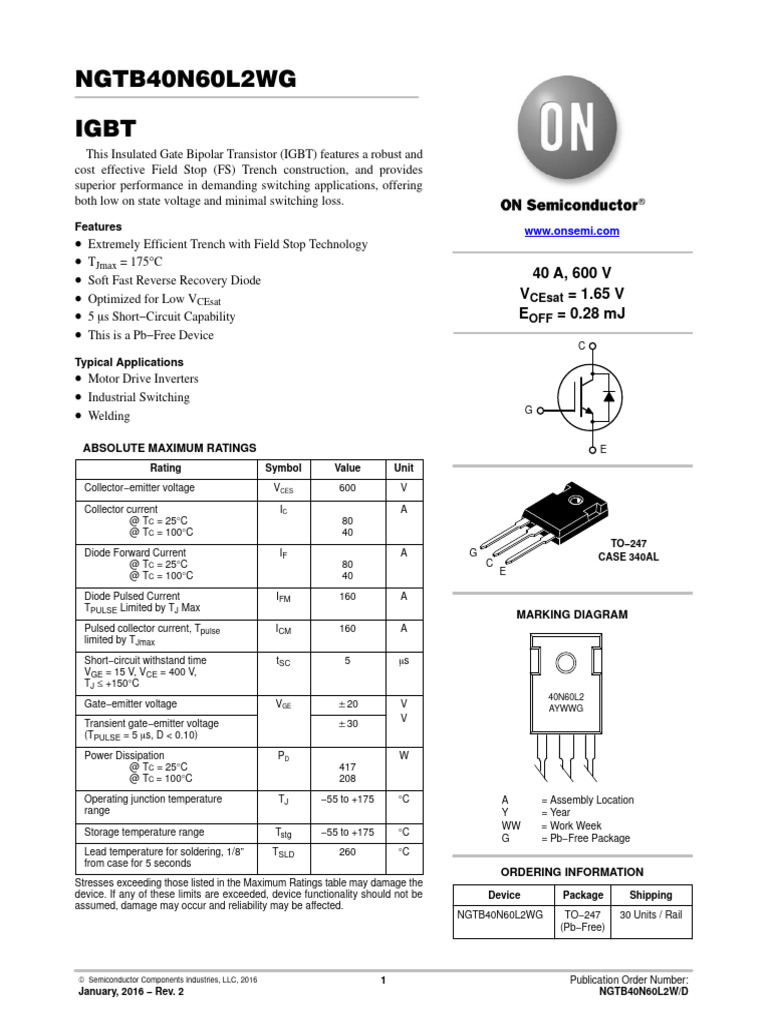 NGTB40N60 | PDF | Diode | Electronic Engineering