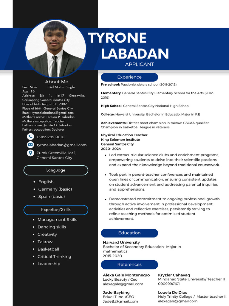 Black Modern Professional Resume | PDF | Teachers | Cognition