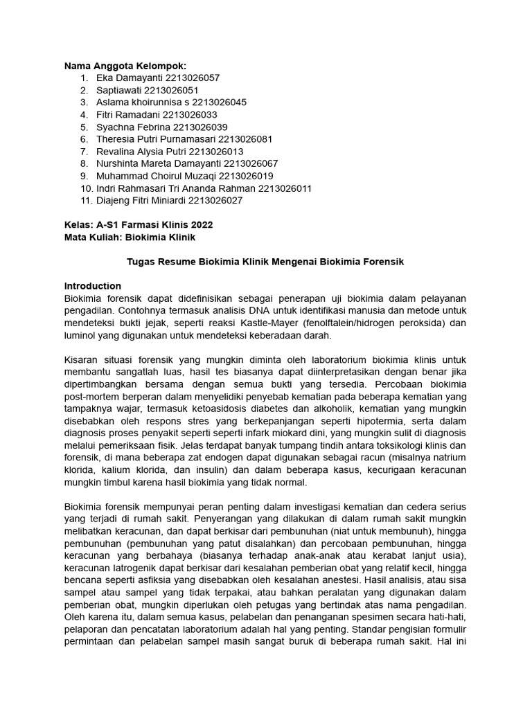 Biokimia Forensik: Analisis dan Prosedur | PDF