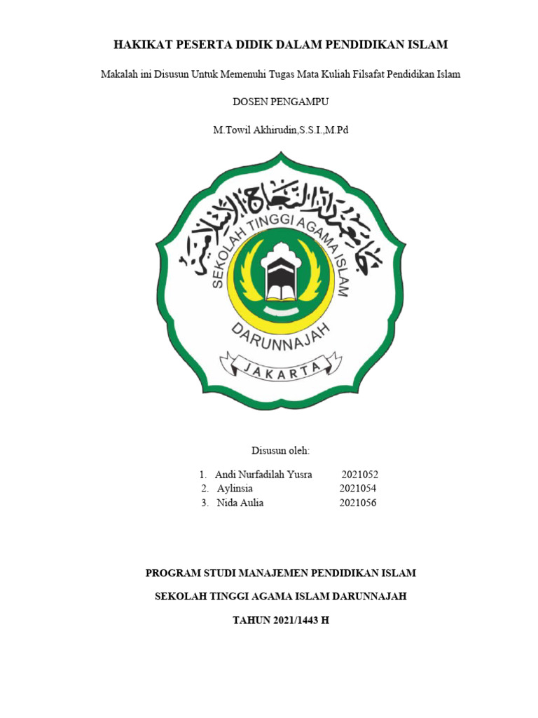 HAKIKAT PESERTA DIDIK DALAM PENDIDIKAN ISLAM-Filsafat pend islam | PDF HAKIKAT PESERTA DIDIK DALAM PENDIDIKAN ISLAM-Filsafat pend islam | PDF