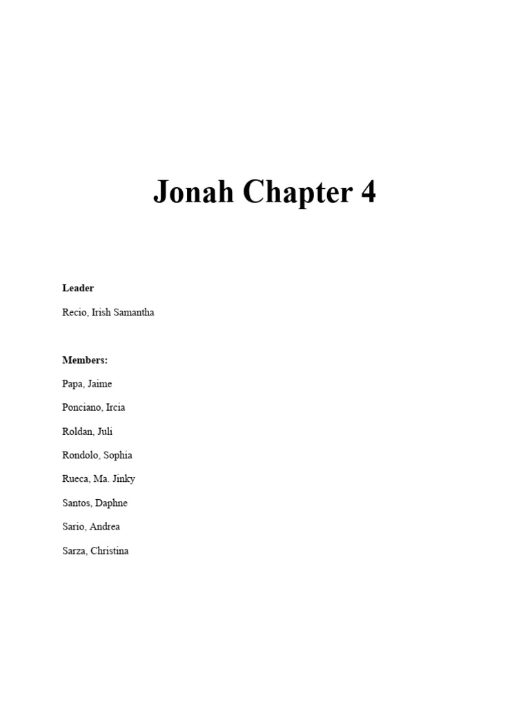 Recio Jonah-Chapter-4 Analysis | PDF | Jonah | Anger