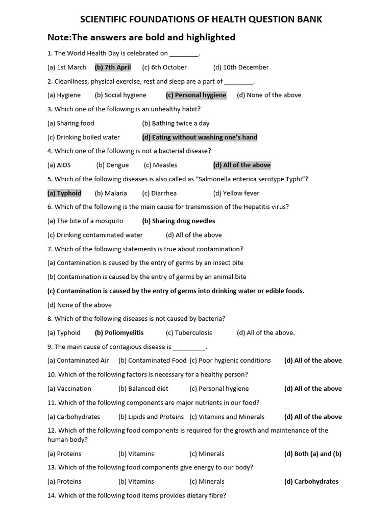 Health Foundations Question Bank | PDF | Foods | Substance Abuse