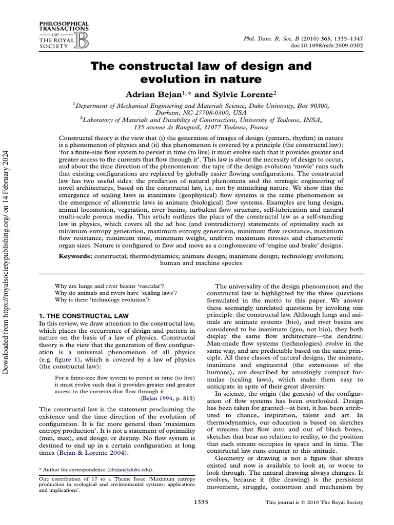 The Constructal Law Of Design And Evolution In Nature Adrian Bejan 2010 Download Free Pdf
