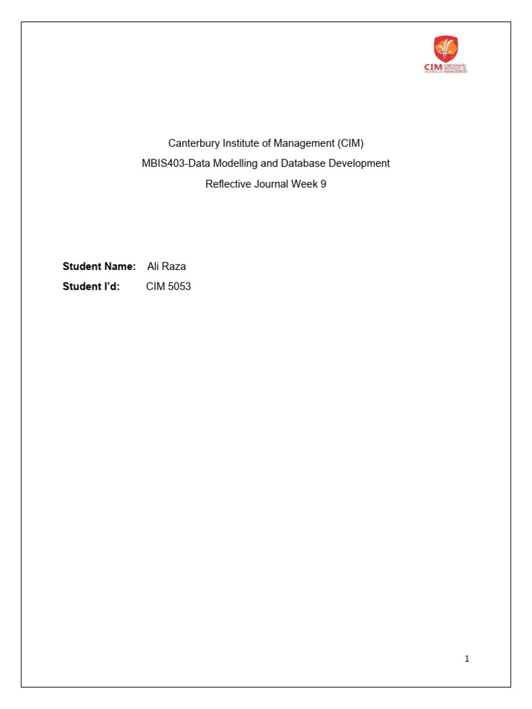 Ali MBIS403 Data Modelling and Database Development Week 9 | PDF | Databases | Data