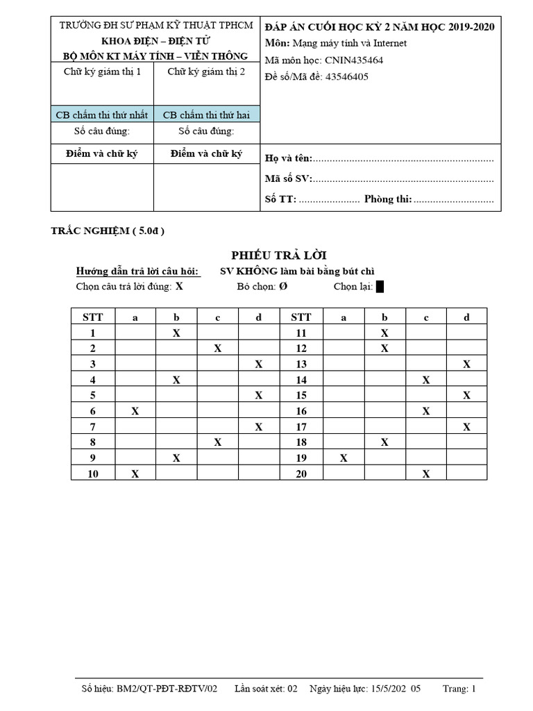 2019-2020, HK2, Mang MT Internet, De43546405-Dap An-Upload | PDF