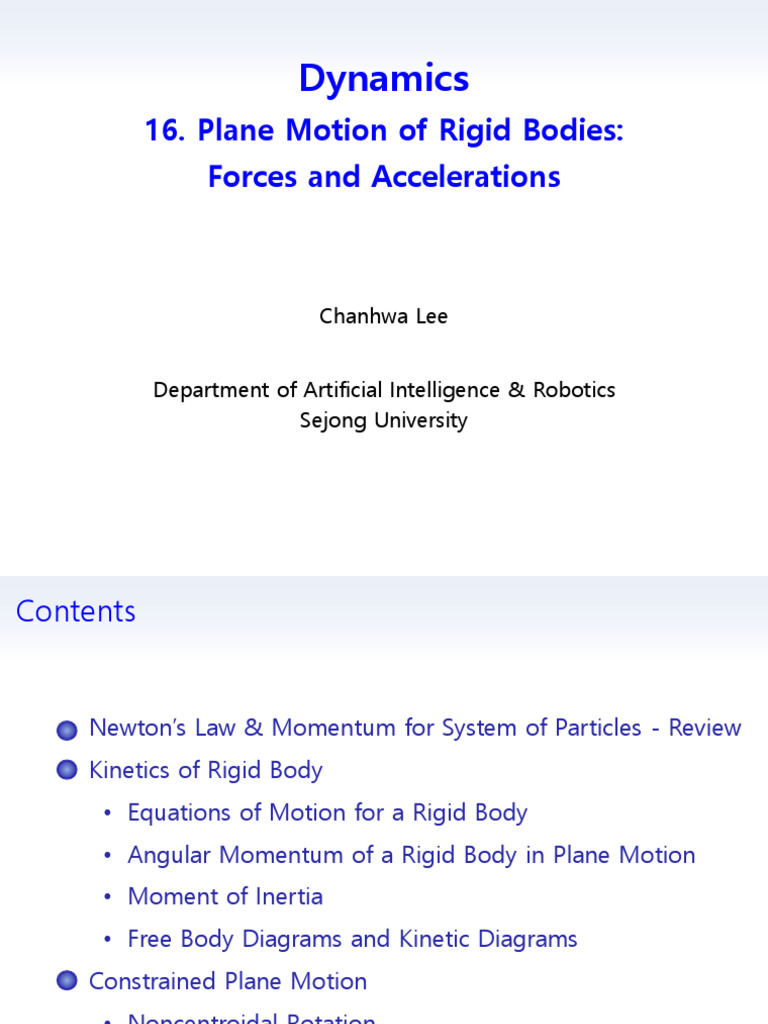 Dynamics 6 PlaneMotionOfRigidBodies | PDF | Rotation Around A Fixed Axis | Momentum