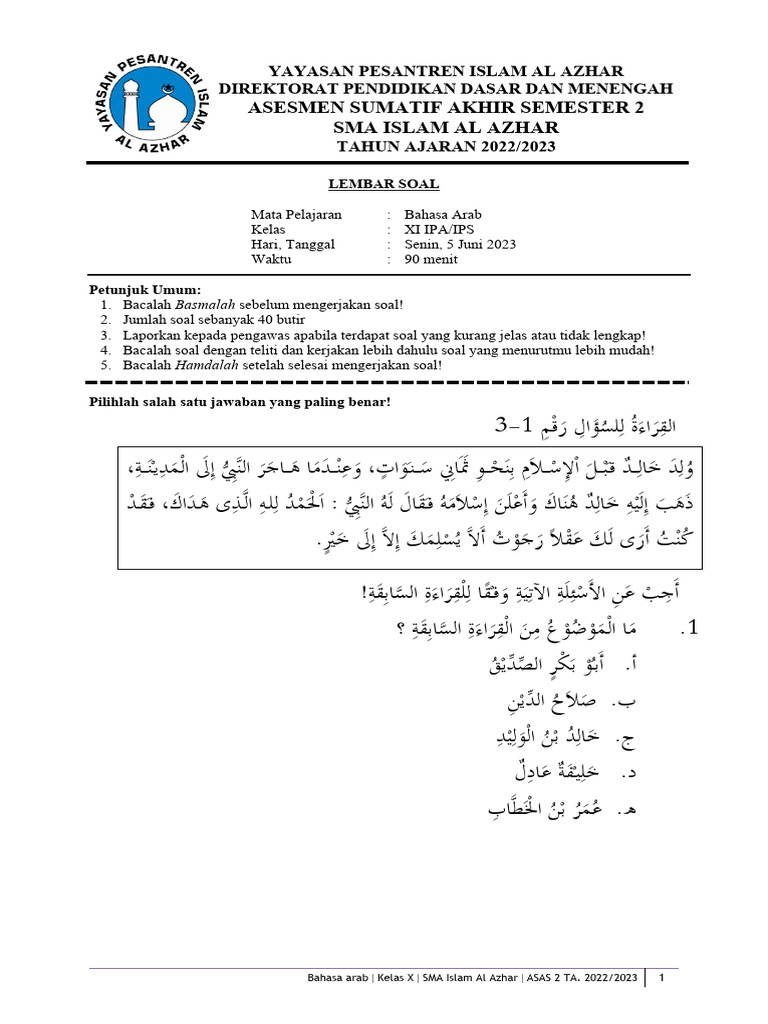 Asas - Kls Xi B Arab 2223 | PDF