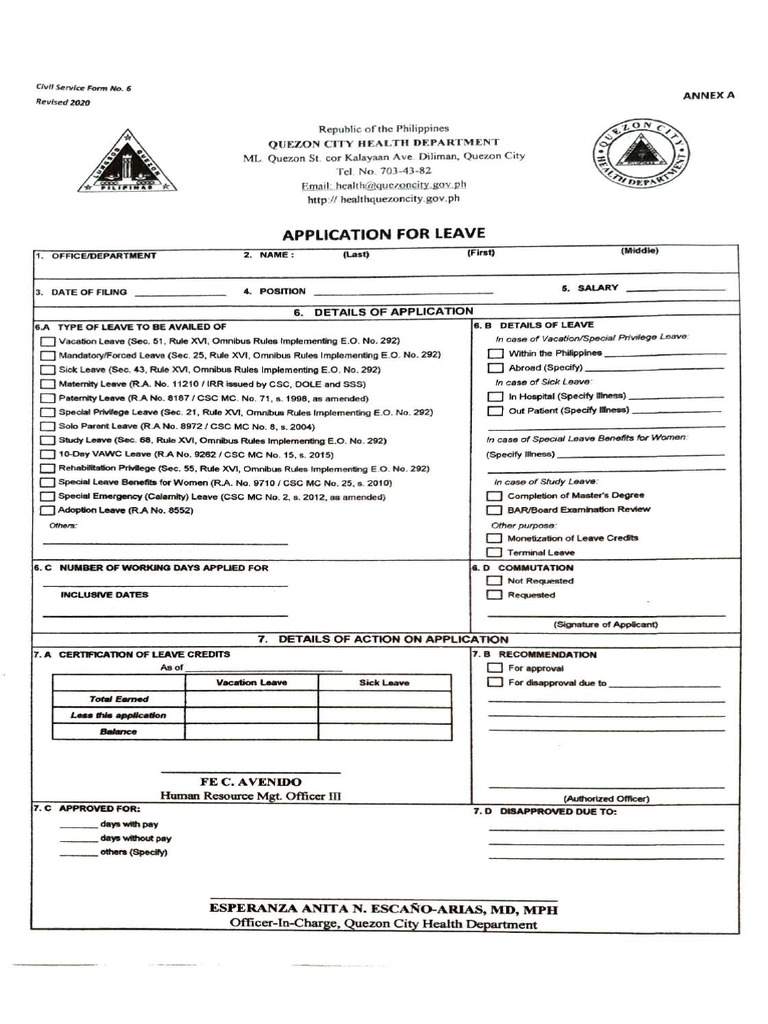 Leave Form Revised 2020 | PDF