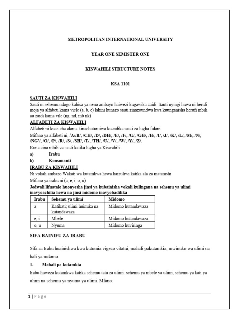 Kiswahili Structure Final-1 | PDF