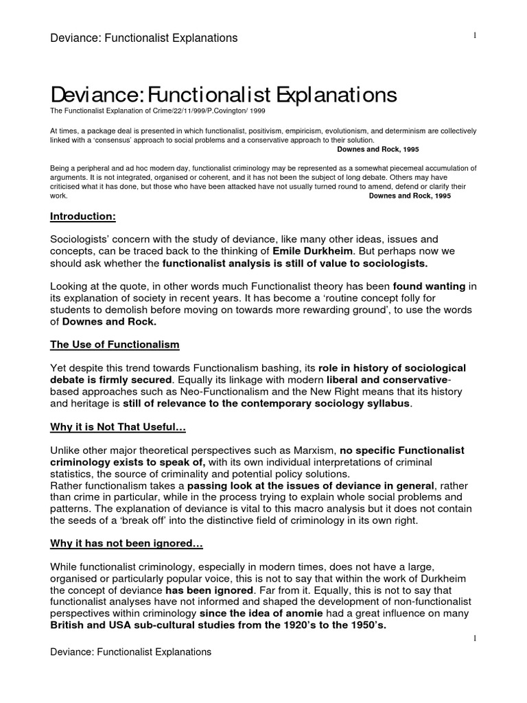 Functionalist Perspectives on Deviance | PDF | Deviance (Sociology ...