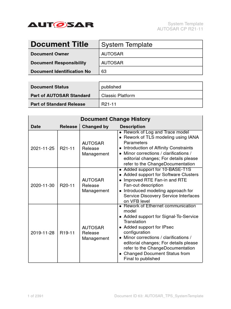 AUTOSAR TPS SystemTemplate | PDF | Computer Network | Networking Standards
