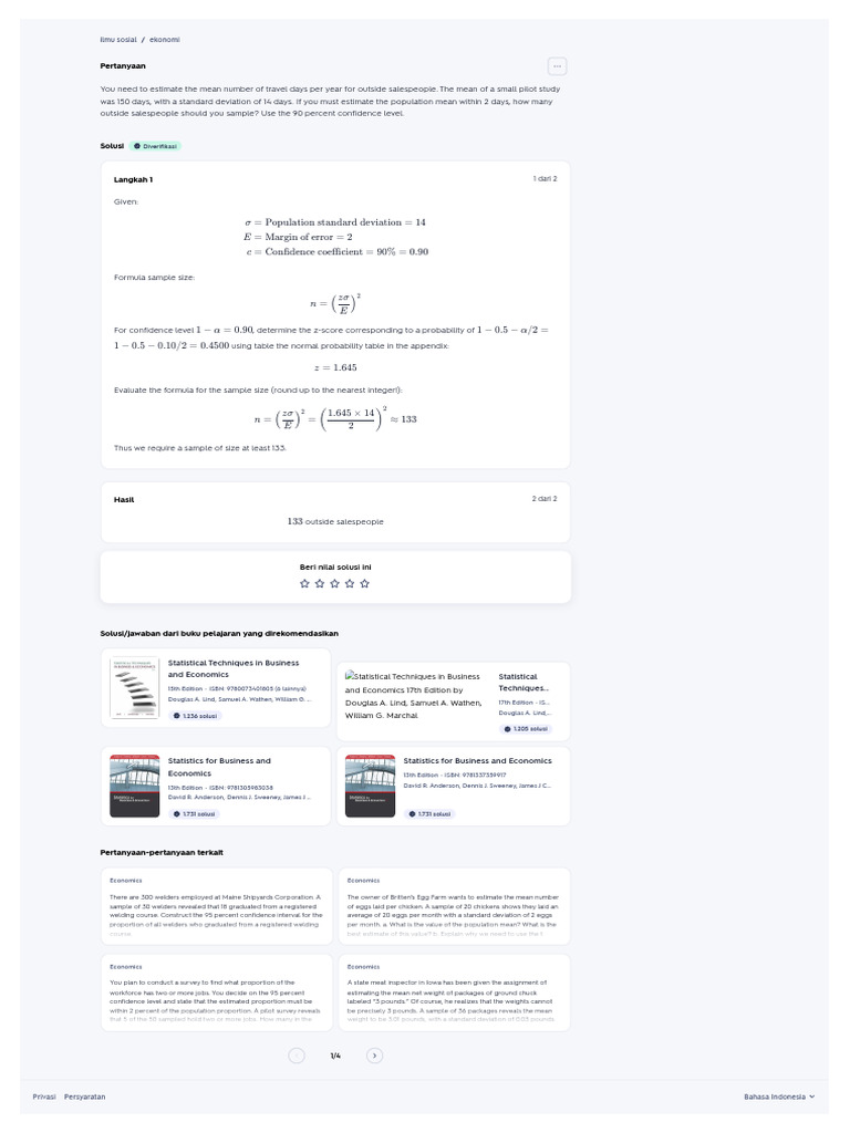 You Need To Estimate The Mean Number of Travel Days Per Year - Quizlet ...
