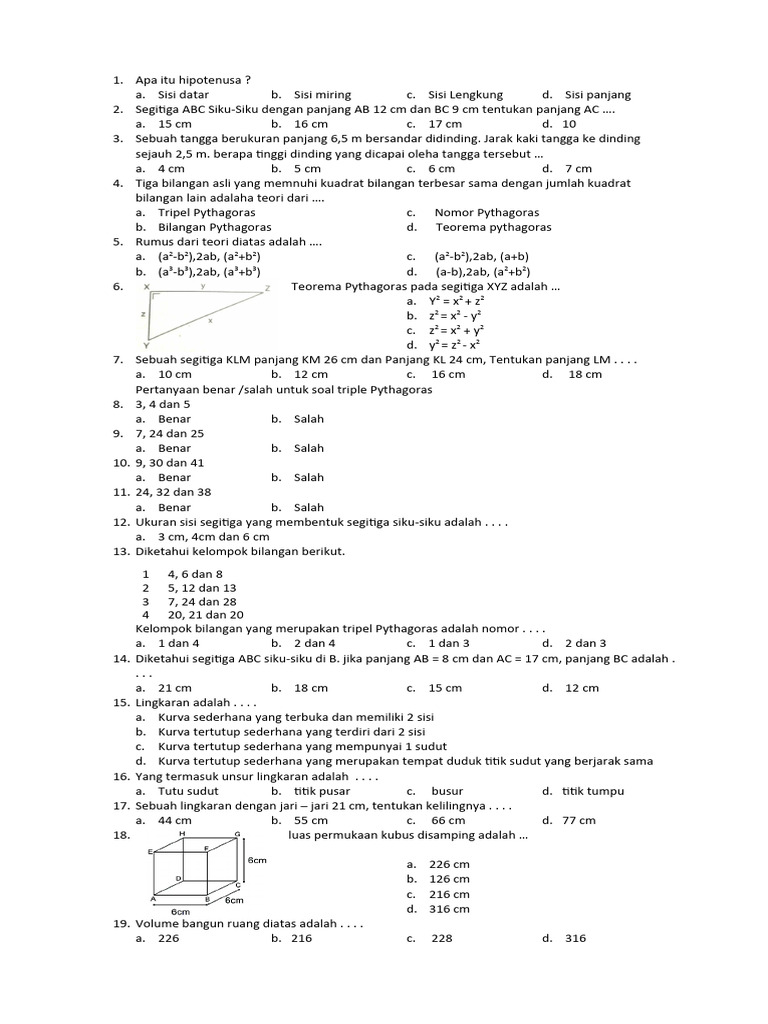 Soal MTK Kelas Viii Sem 2 | PDF