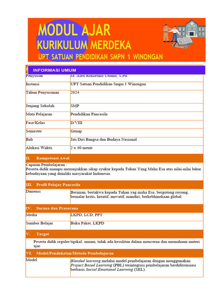 Modul Ajar PPKN Kelas 8 Alex | PDF