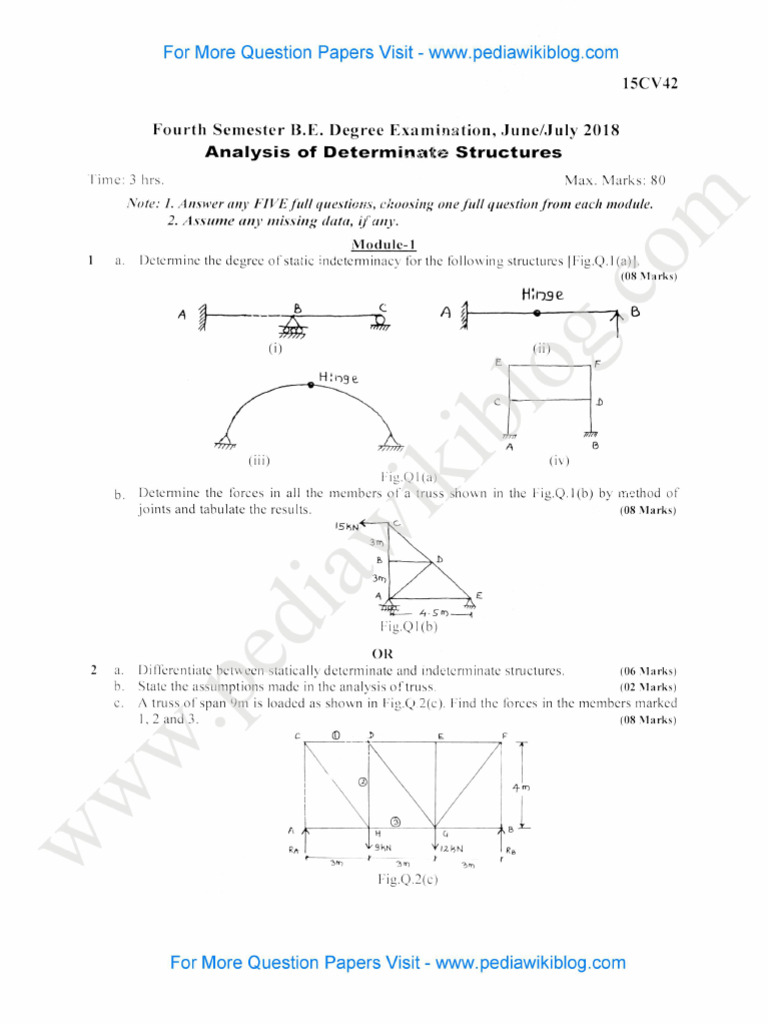 Analysis of Determinate Structures July 2018 (2015 Scheme) | PDF