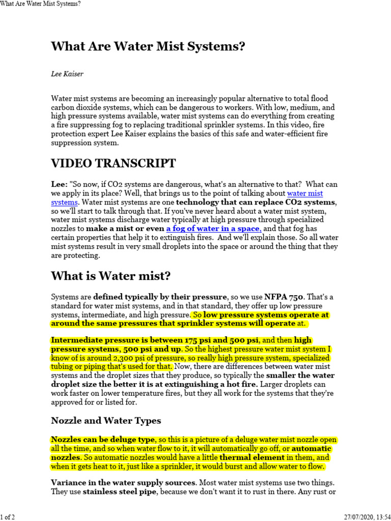 What Are Water Mist Systems | PDF | Fire Sprinkler System | Water
