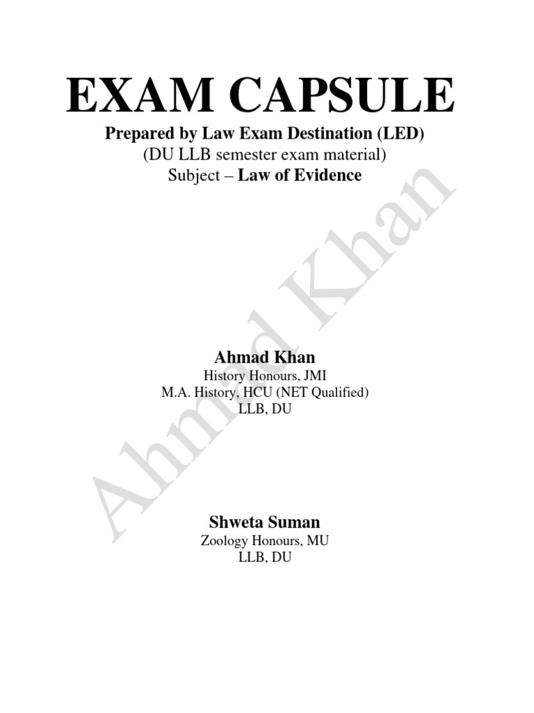 DU LLB Exam Capsule: Law of Evidence | PDF | Confession (Law ...
