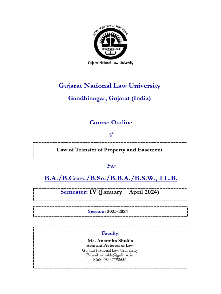 Law of Transfer of Property Course Outline | PDF | Property | Easement