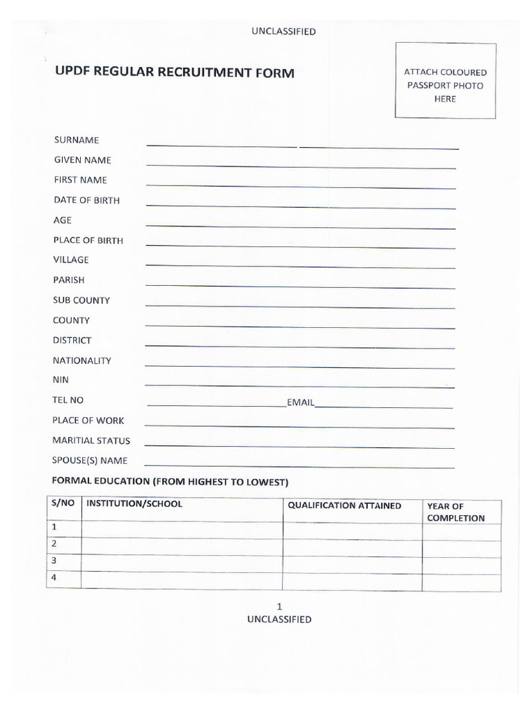 Updf Regular Recruitment Form 1 Pdf