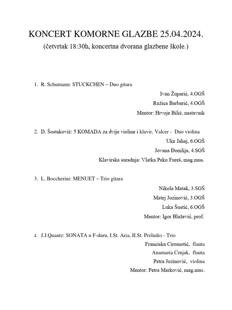 Koncert Komorne Glazbe 2024 | PDF