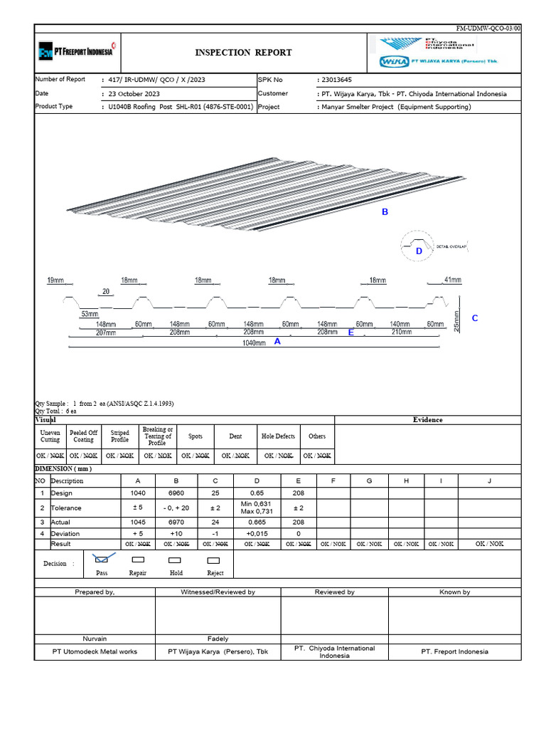 QC Pass Report for Roofing Inspection | PDF