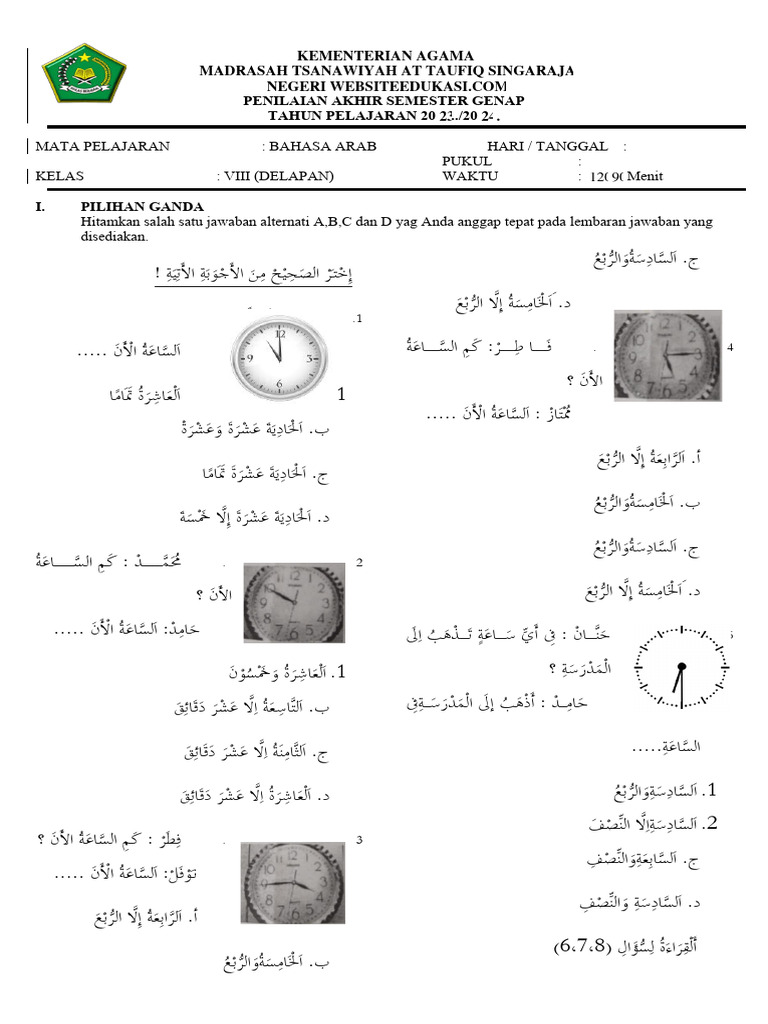 Soal Pat Bahasa Arab Kelas 8 | PDF