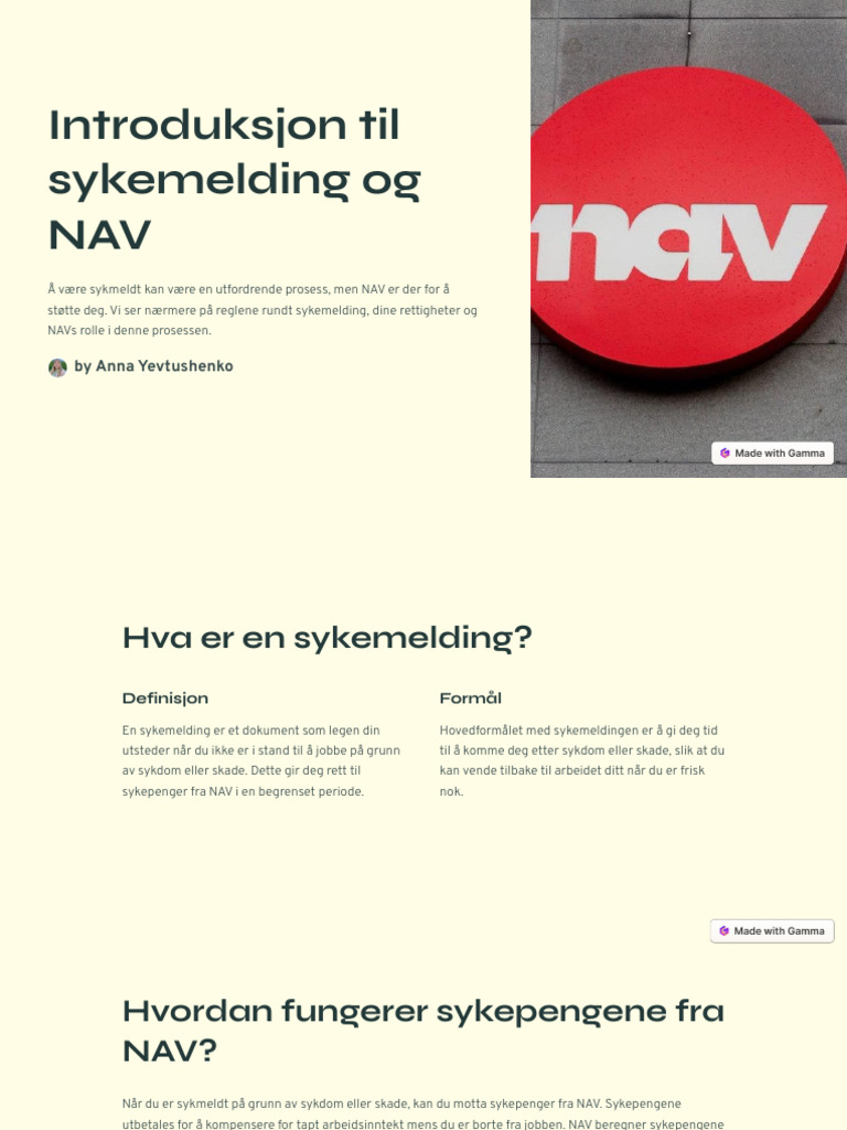 Introduksjon Til Sykemelding Og NAV | PDF
