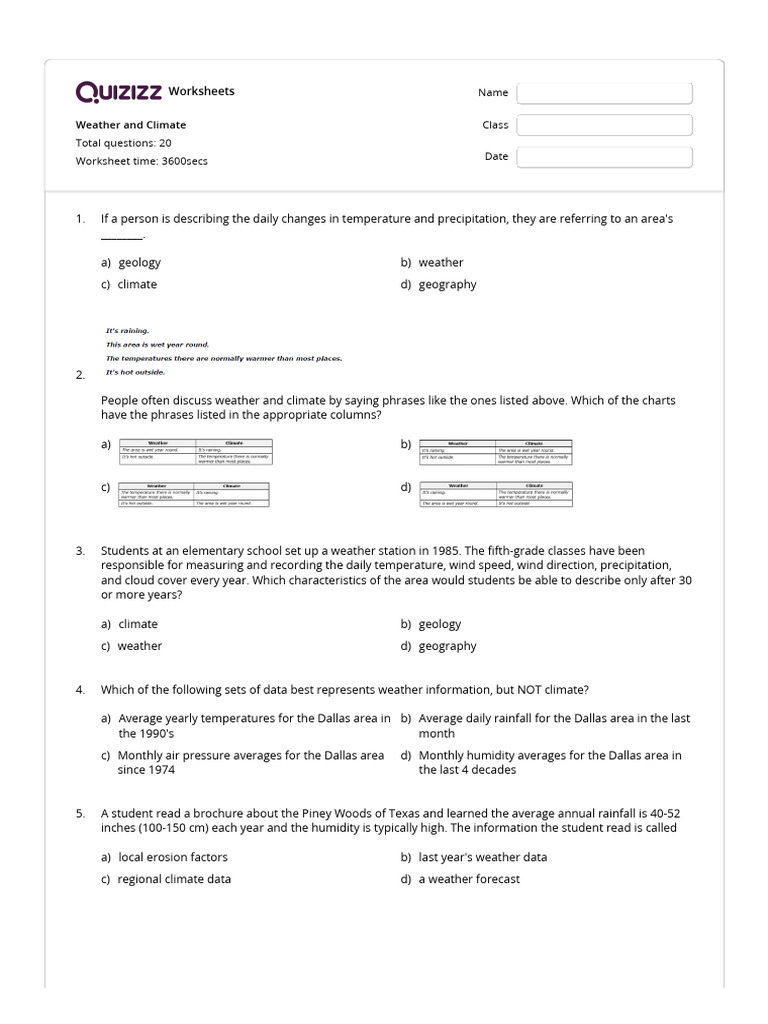 Weather and Climate - Quizizz | PDF | Weather | Precipitation