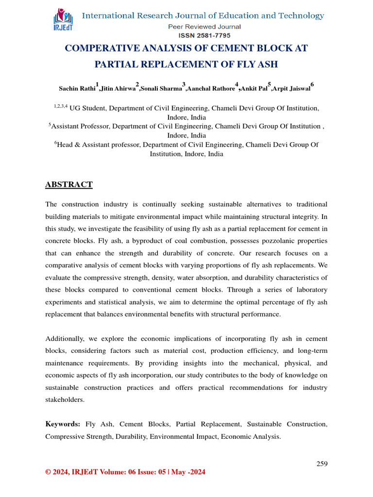 Comperative Analysis of Cement Block at Partial Replacement of Fly Ash ...