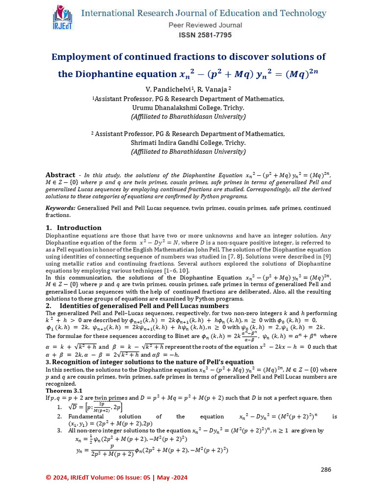 Employment of Continued Fractions To Discover Solutions of The ...