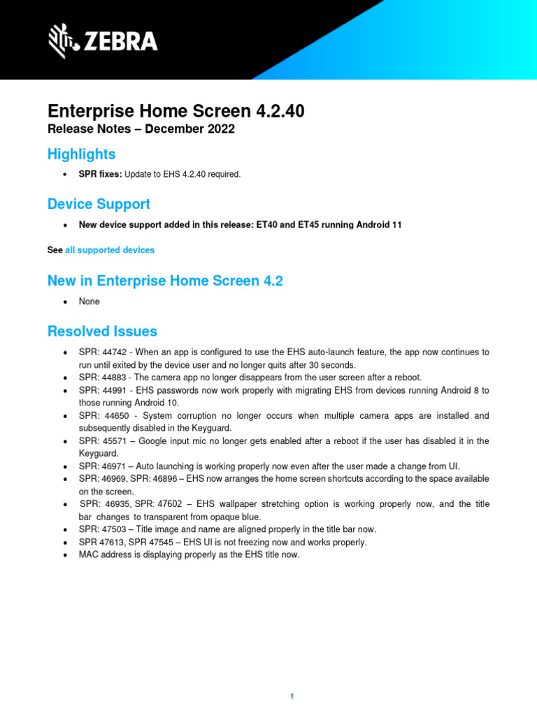 Release Notes Enterprise Home Screen 4.2.40 | PDF | Mobile App ...
