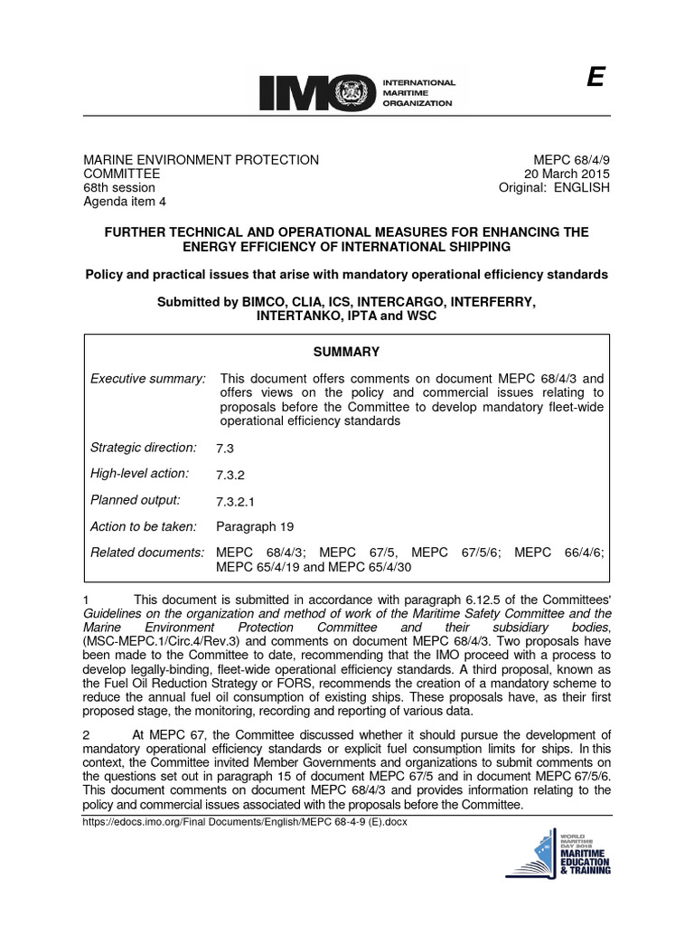 MEPC 68-4-9 - Policy and Practical Issues That Arise With Mandatory ...