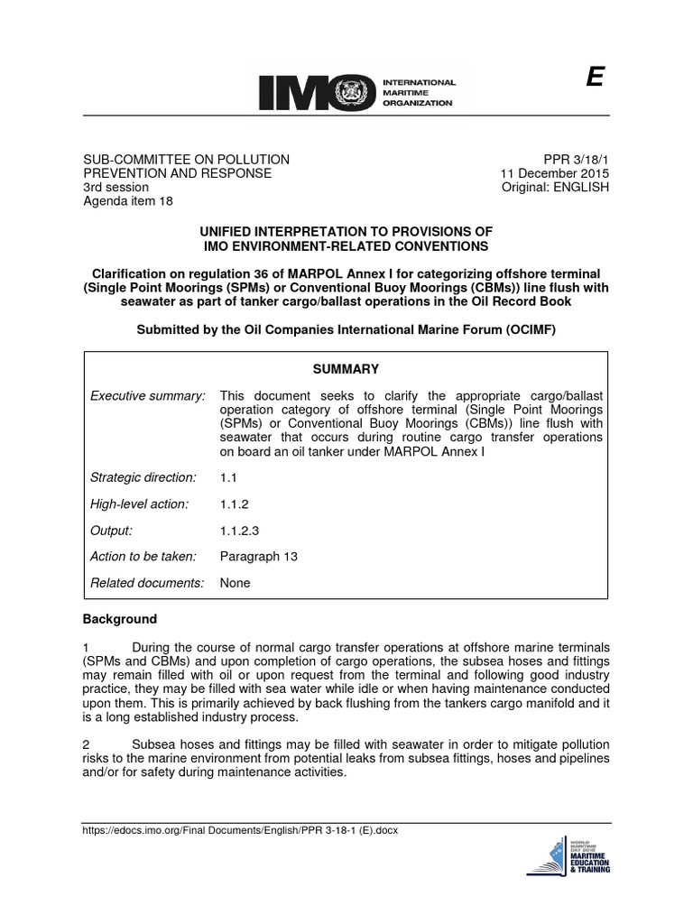 MARPOL Annex I: Regulation 36 Clarification | PDF | Oil Tanker | Pump