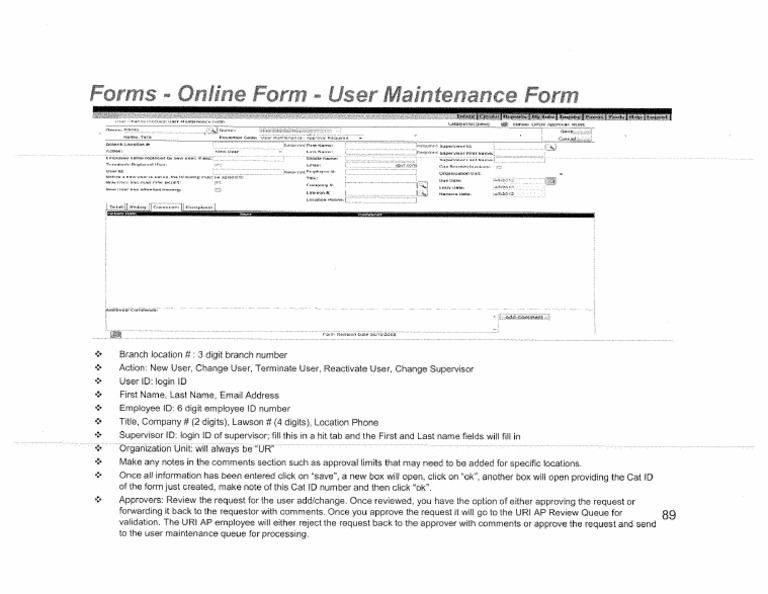 How to Process a User Maintenance Form | PDF