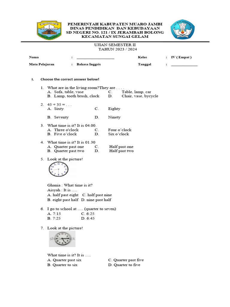 SAS Bahasa Inggris Kelas 4 Semester 2 | PDF | Transport | Vehicles