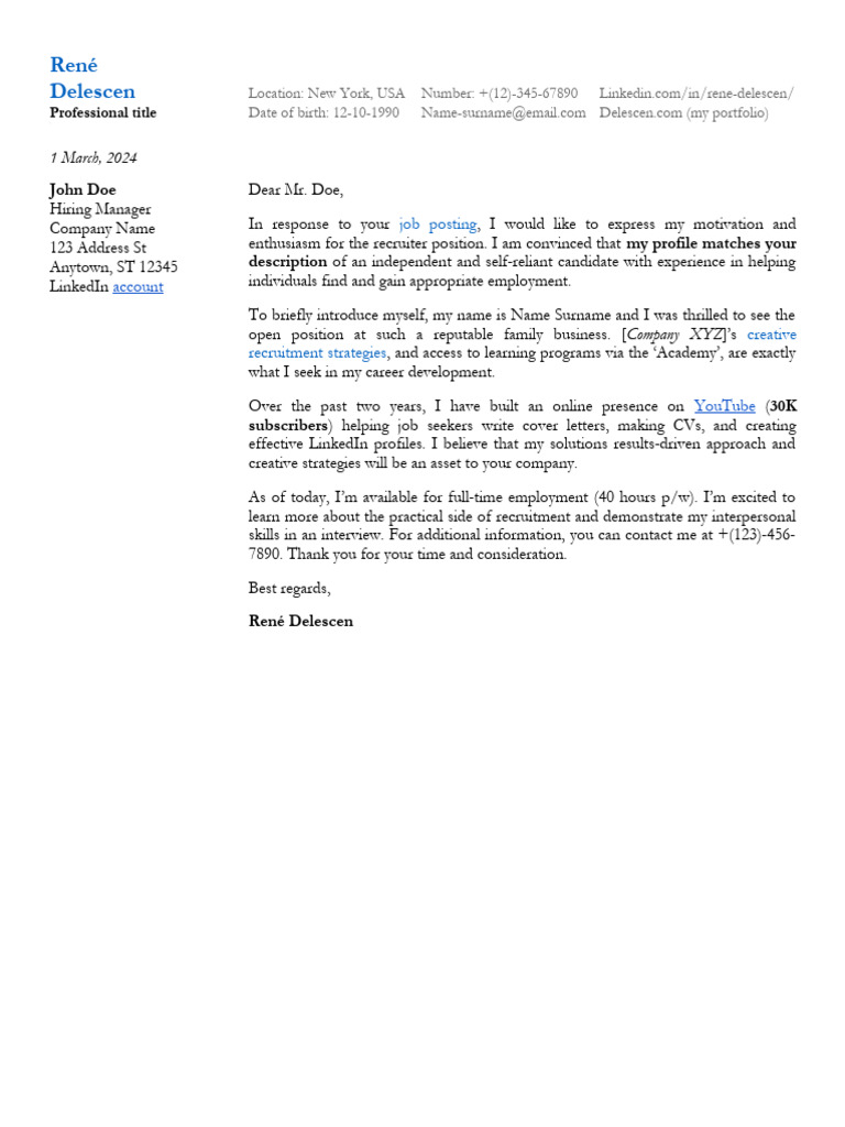 Free Cover Letter Template Example | PDF