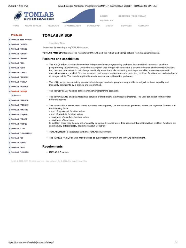 TOMLAB and MISQP | PDF