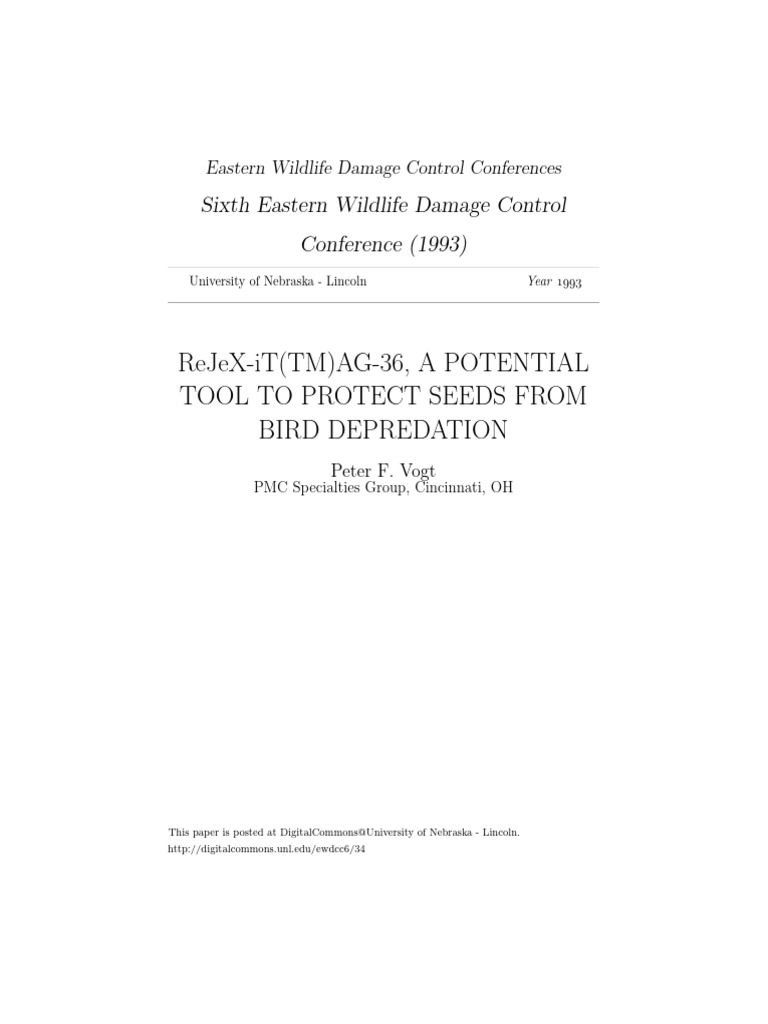 ReJeX-iT (TM) AG-36, A POTENTIAL TOOL TO PROTECT SEEDS FROM BIRD ...