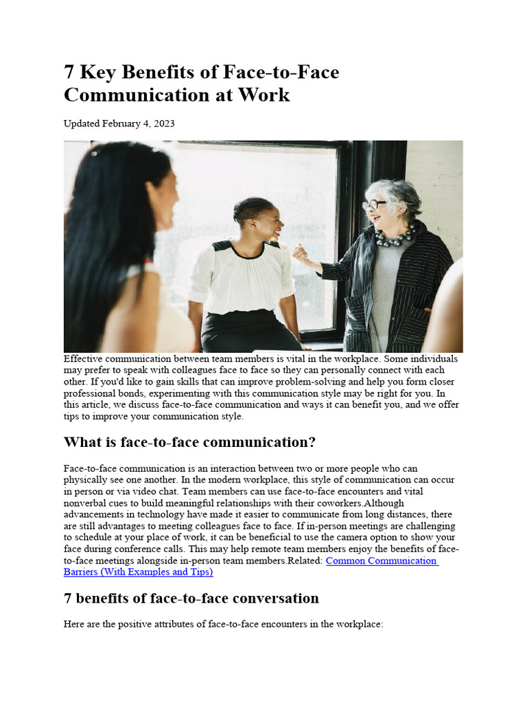 7 Key Benefits of Face To Face Communi | PDF | Nonverbal Communication ...