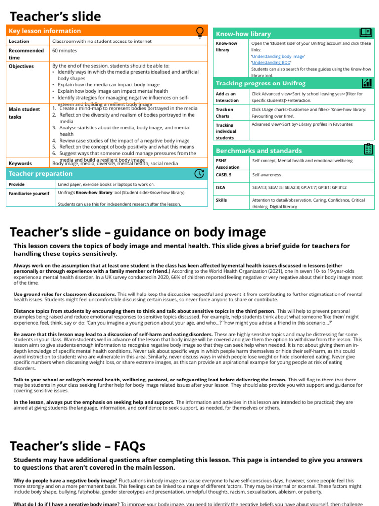 Understanding Body Image 60min Classroom Offline | PDF | Body Image ...