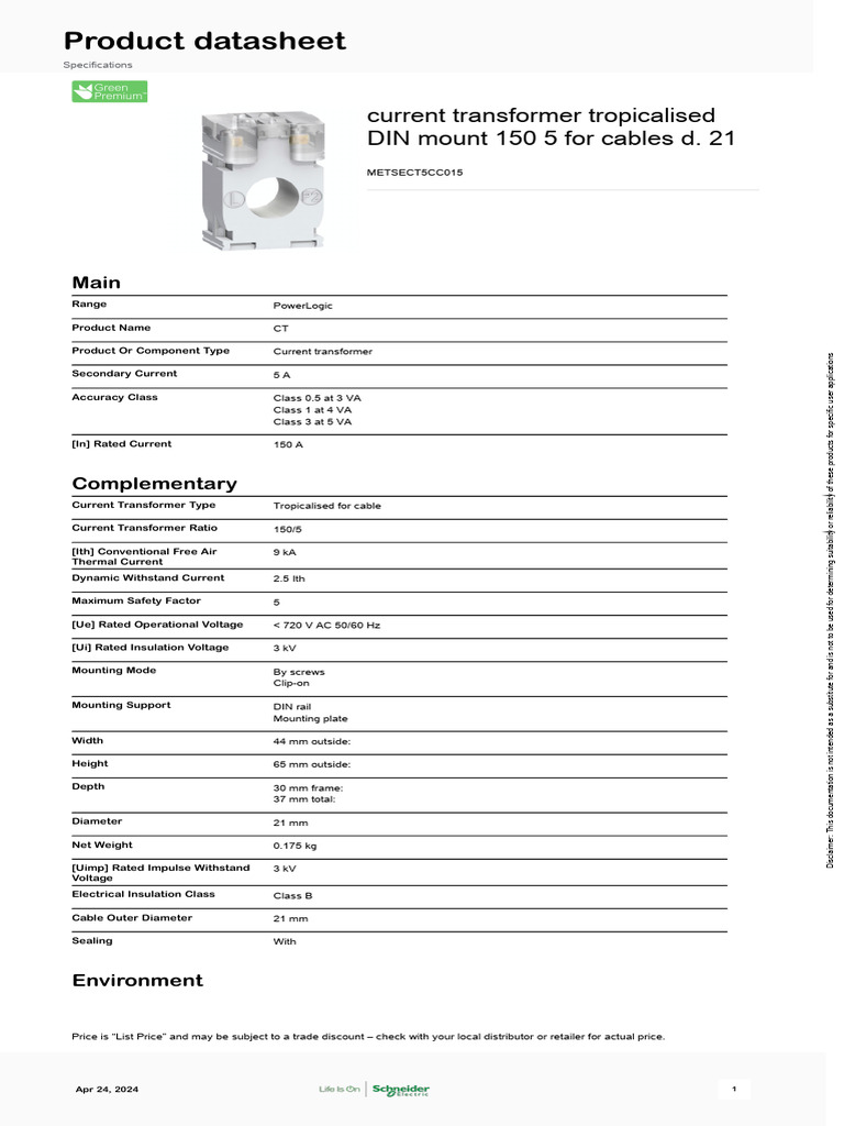 Schneider Electric - CT - METSECT5CC015 | PDF | Power Engineering ...