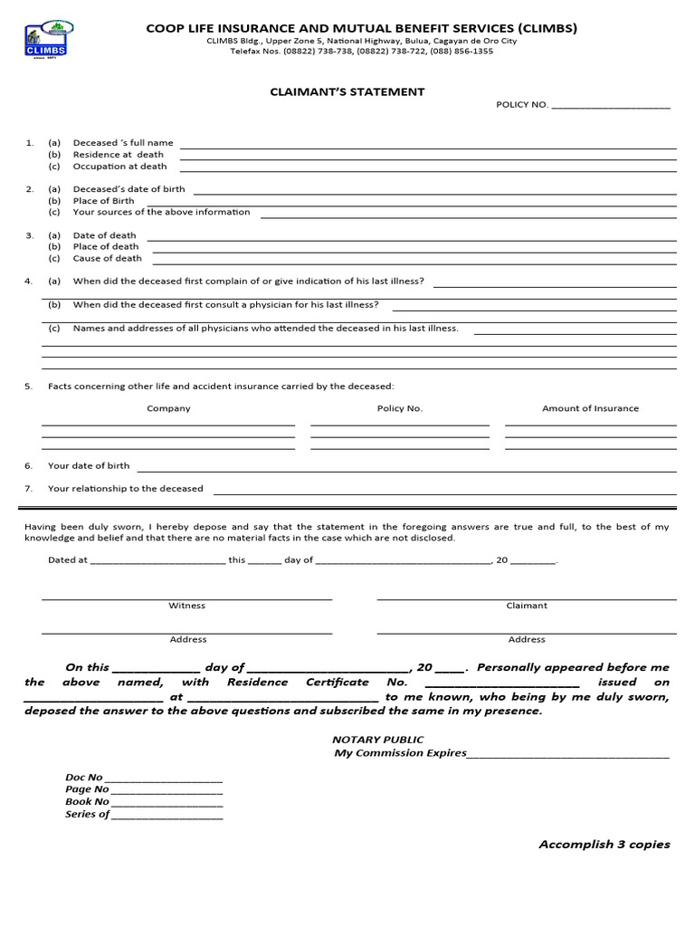 Claim Requirement - CLAIMANT'S STATEMENT | PDF | Law