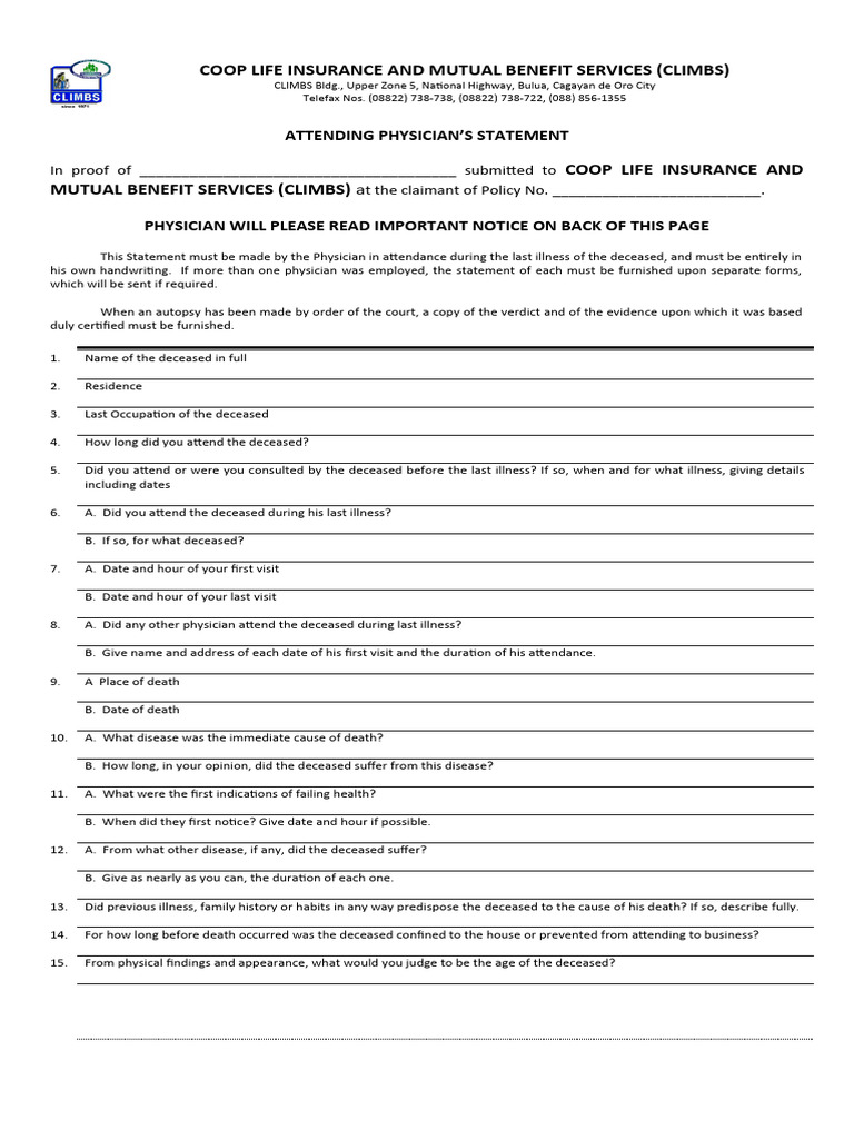 Claim Requirement - Attending Physician Report (APR) | PDF | Affidavit
