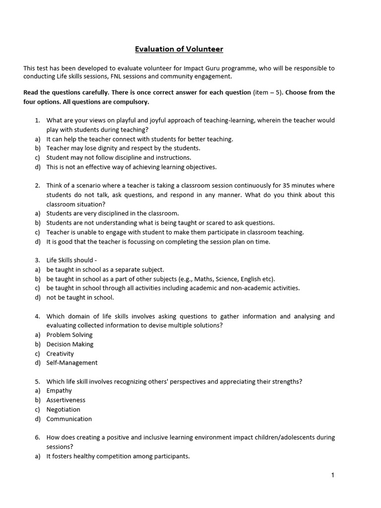 Evaluation of Volunteer | PDF | Teachers | Communication