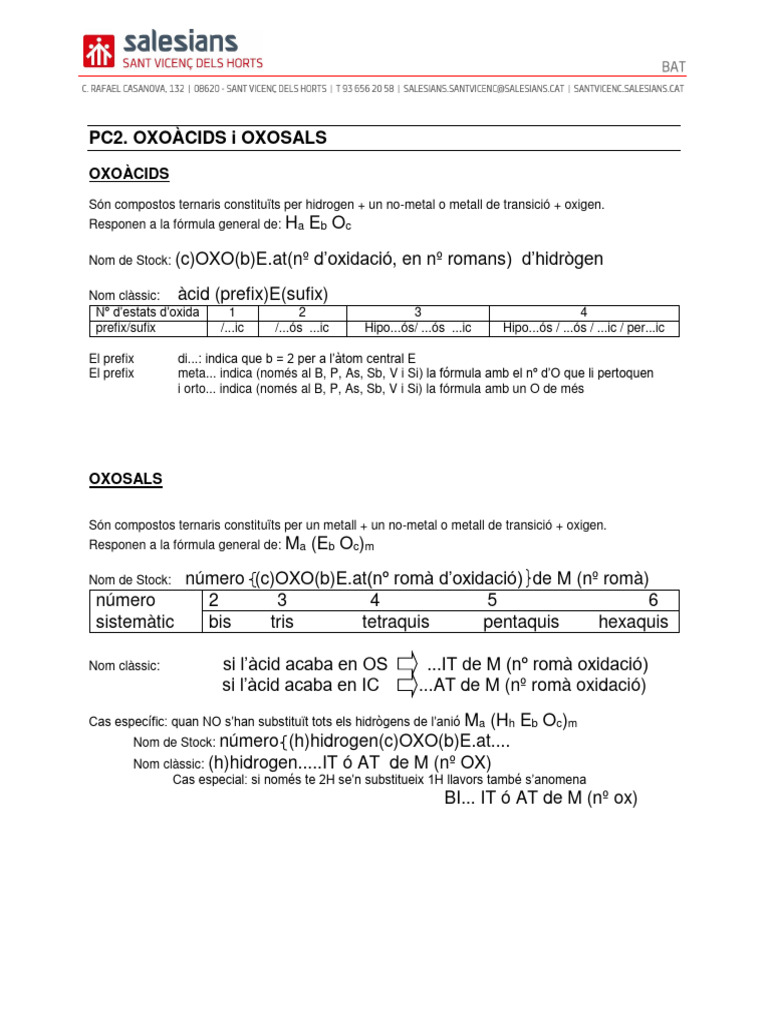 PC2. Oxoàcids I Oxosals (Solució) | PDF