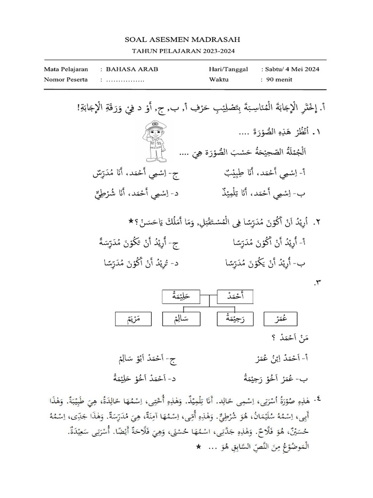 Soal Bahasa Arab Kelas 6 Mi | PDF