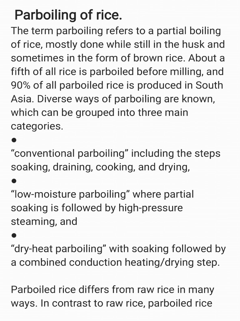 Paraboiling of Rice | PDF