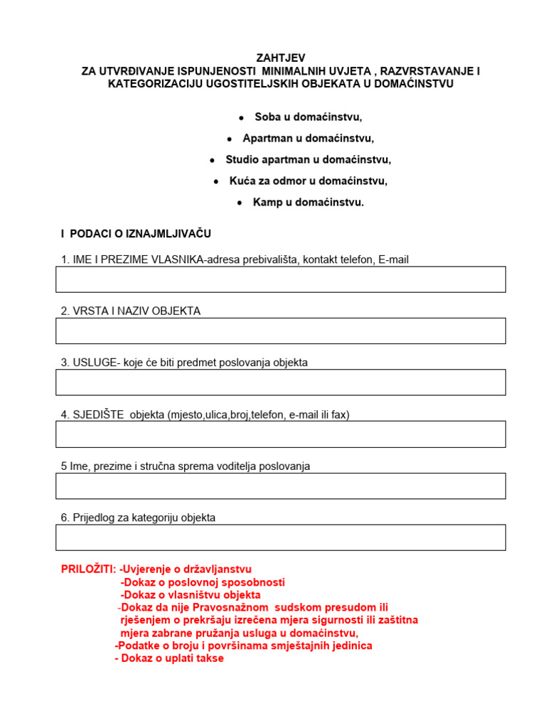 Zahtjev Za Kategorizaciju - Domaćinstvo | PDF